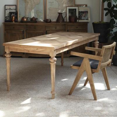 原木复古做旧法式赤贫侘寂风格仿古别墅家具拼花餐桌子实木自然风