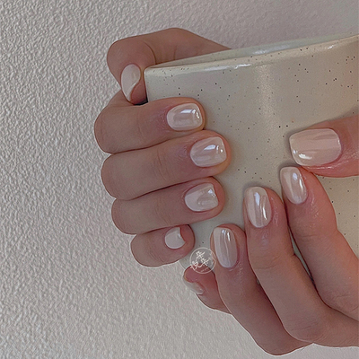 穿戴甲短款初恋白月光极光珍珠粉