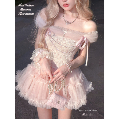 法式少女罗马假日蛋糕网纱礼服裙