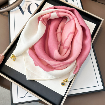 简约拼色棉麻磁吸扣小丝巾女