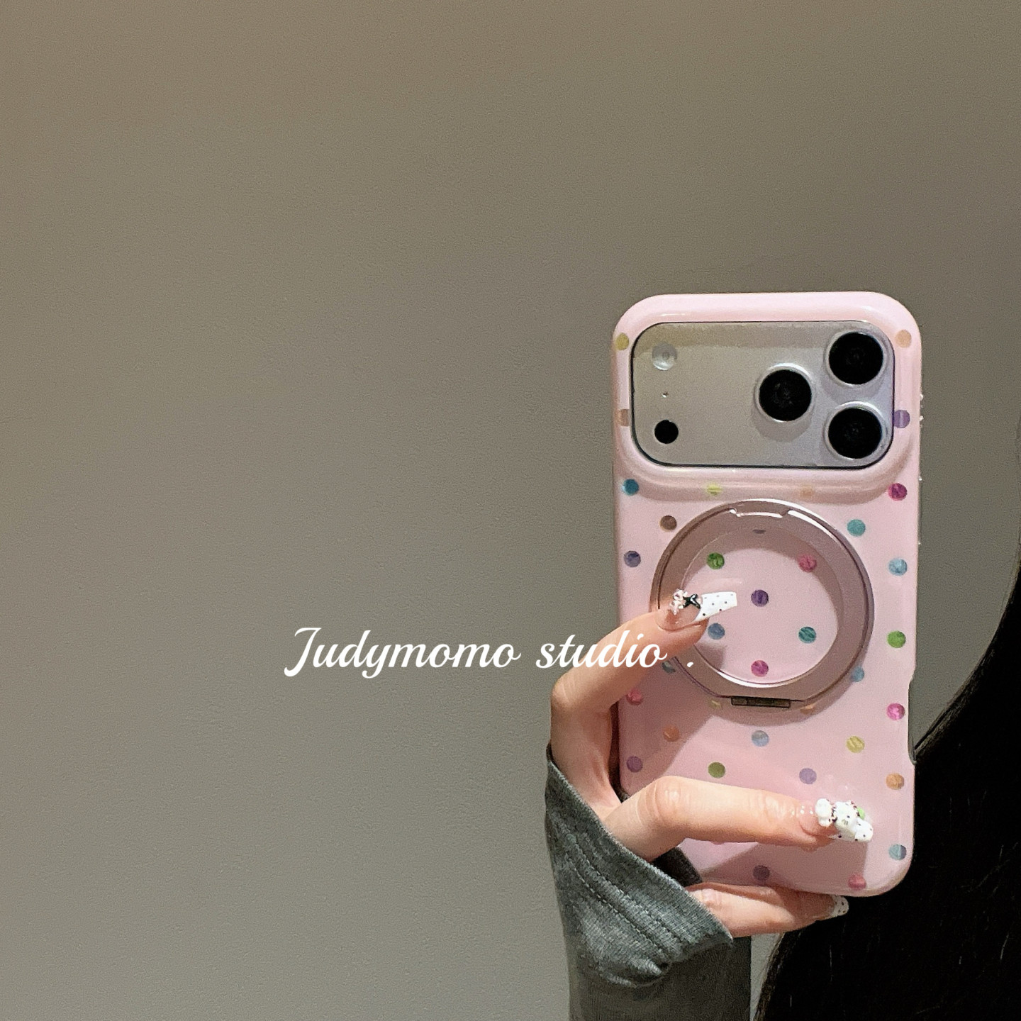 韩系ins小清新简约波点少女360旋转支架适用17promax苹果iPhone16手机壳新款17防摔软壳15pro小众