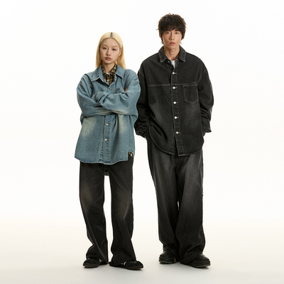 TGNS美式水洗做旧牛仔衬衫