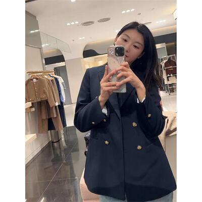 CI代购S家25秋冬经典款混纺简约双排扣宽松西装外套SFPVE00440