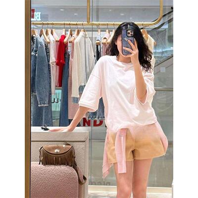 CI代购S家26春夏法式棉质假两件宽松落肩中袖T恤衫上衣SFPTS01796