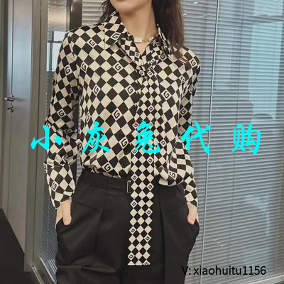 小灰兔专柜正品代购2025秋新款飘带方格衬衫1300246-1K16321-001