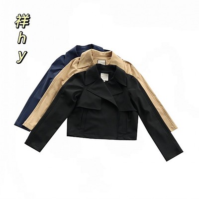 春秋新款女士纯色翻领开衫外套