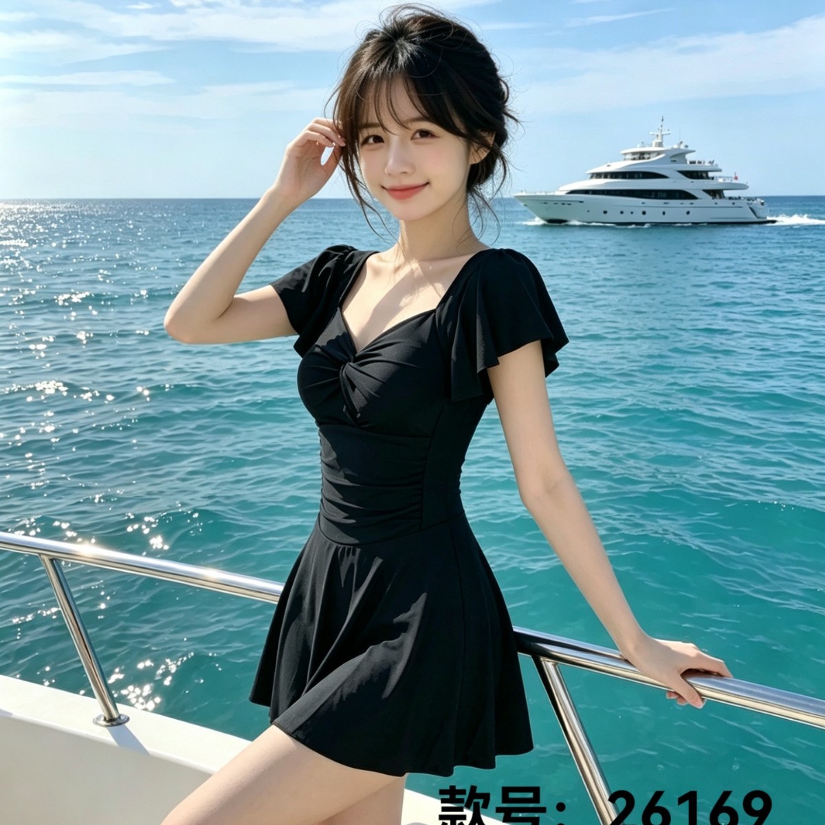 采菲26169新款泳衣女连体裙式遮肉显瘦游泳衣夏季海边度假泳装