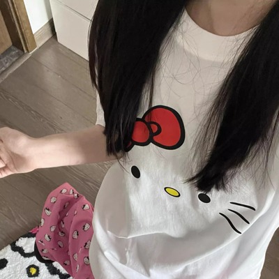 白色HelloKitty印花短袖T恤女夏