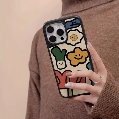 艺术笑脸小花亚克力黑边手机壳