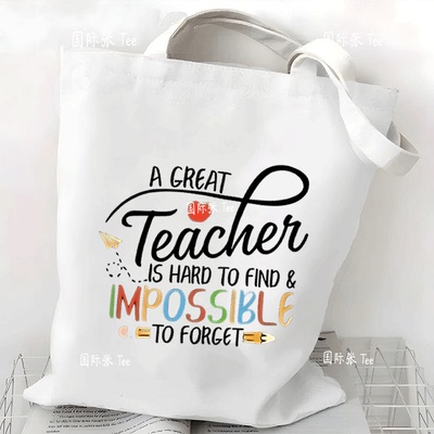 跨境外贸Teacher 教师节礼物印花帆布袋单肩包折叠袋手提袋可定制