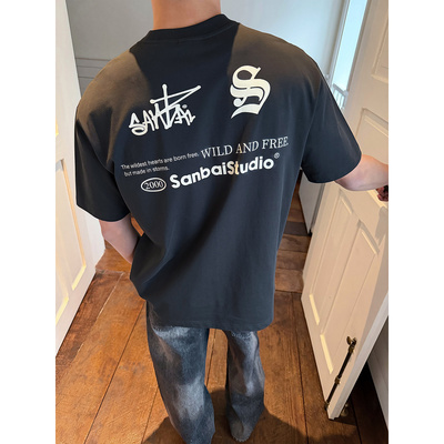 SANBAI叁佰针织撞色印花短袖