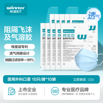 winner稳健一次性外科口罩医用口罩防护防尘高颜值春夏非独立装