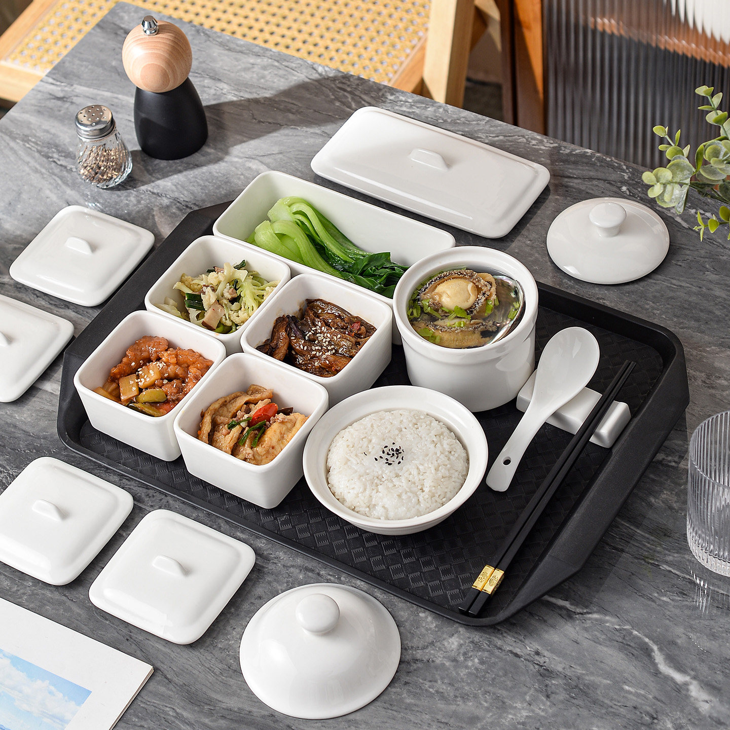 月子餐餐具套装一人食幼儿园小朋友陶瓷餐具4s店汽车食堂试驾餐具
