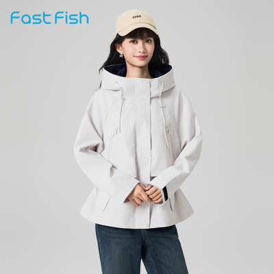 立领连帽防风拼接领廓形夹克女