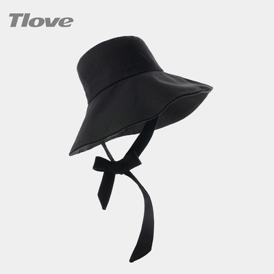 6030-3+黑色飘带渔夫帽女夏遮阳防晒大檐帽防紫外线遮脸太阳帽
