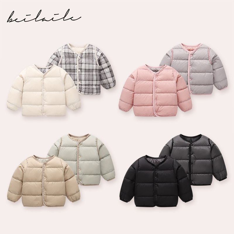 【三防双面穿羽绒 】婴儿童连体衣服宝宝羽绒外套秋冬白鸭绒轻薄H