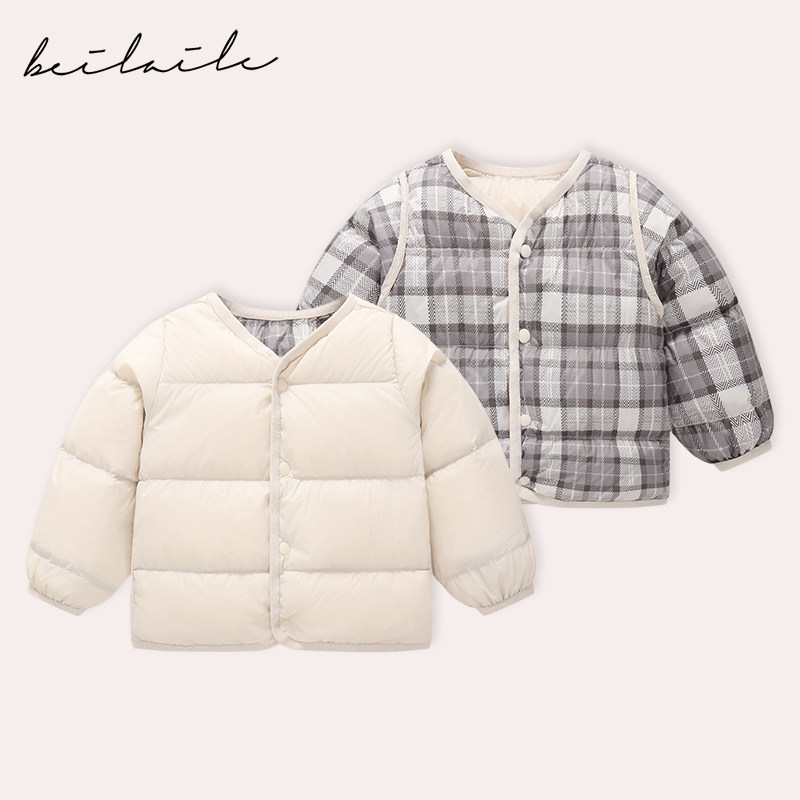 【三防双面穿羽绒 】婴儿童连体衣服宝宝羽绒外套秋冬白鸭绒轻薄H