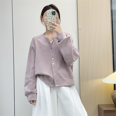 惠衣阁初秋女棉质磨毛长袖外套立领外套休闲棒球服外套夹克运动衫