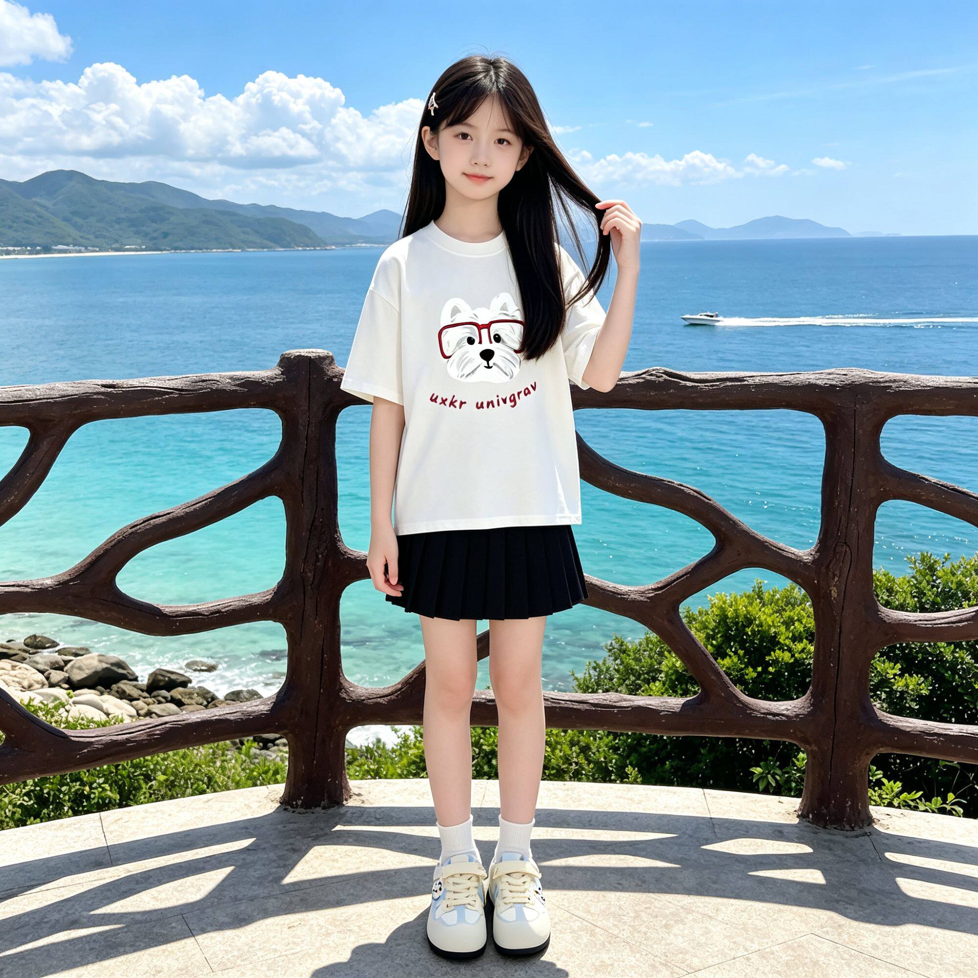 2026夏季新款设计感戴眼镜小狗印花男女童纯棉短袖T恤中大童上衣