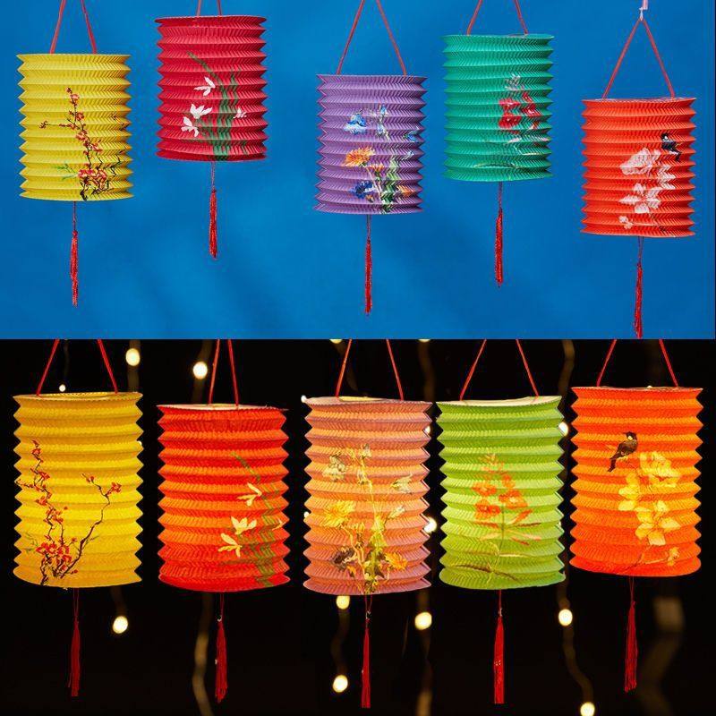 10个装中秋纸灯笼手提花草风琴纸灯笼庭院纸灯笼小红灯笼小花灯