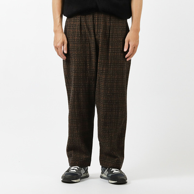 宽松格纹裤弹性腰带休闲长裤