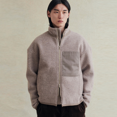 口袋缩绒羊毛保暖夹克外套