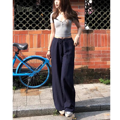 MYFC老钱风慵懒天丝亚麻阔腿速干休闲裤女夏薄凉感宽松百搭直筒裤