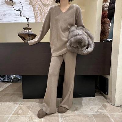 大码针织衫上衣阔腿裤巨好看的两件套冬装女2025新款韩系毛衣套装