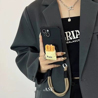 面包棍支架挂绳可背适用小米14/12T/11手机壳13C/10S红米K60E/K50/K70可爱Note13/12T四角可提CIVI2/K30至尊