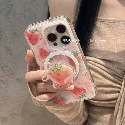 粉粉草莓磁吸支架K12适用oppo reno12/findx7/x8/A2手机壳A3pro/11/10/879564SE/A79创意A58/A9X/A96女A92s