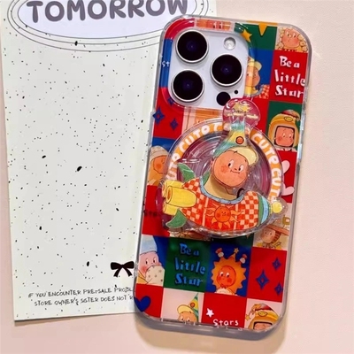 格纹星星人磁吸旋转支架适用A3x/A5PRO/OPPO findx6/X8手机壳reno13/12pro/11F/854可爱7SE/A98/A55不撞壳A96