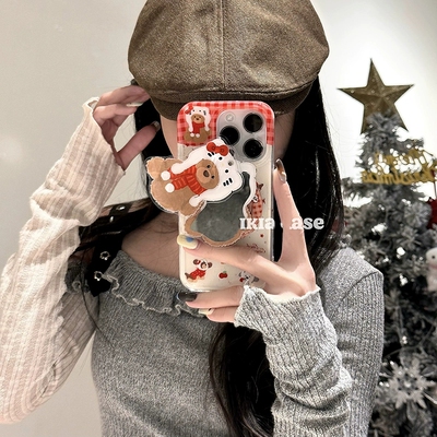 小熊翻盖镜子磁吸支架适用A3i/OPPO A5PRO/findx8/X7手机壳reno13f/12pro/11F/854补妆7SE/A78/A56创意A93/96