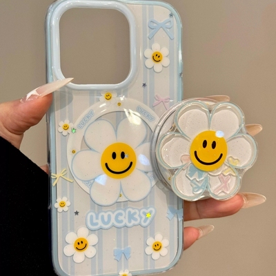 笑脸太阳花摇摇乐磁吸支架适用小米15T/14/13TPRO/NOTE14手机壳pocox7/X3GT/F6/F5红米15R/14C软75/C85/M7pro