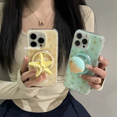 治愈系海星贝壳磁吸支架适用vivo iQOO z9turbo/Z10x手机壳neo10pro/6SE/9/iqoo13梦幻12/11情侣U5e/Z8/U1/Z7