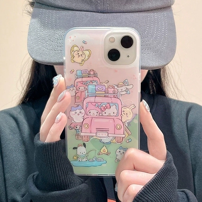 吉伊卡哇小汽车支架适用苹果16/12手机壳14PROMAX/13mini小众smax硅胶iPhone15/11PRO可爱XR创意678plus/SE3