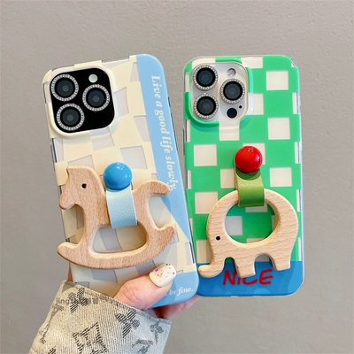 格纹小木马指环扣适用vivo v50/X200/X90s/X100PRO手机壳S20/y200超火S19/y36T/V40透明Y37m/Y76S/X60/X80/30