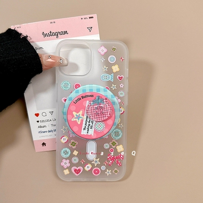 格纹纽扣磁吸支架适用1加ACE5pro一加12/1+9R/13可爱8T手机壳oneplus ACE竞速1+ACE3半透11/ACE2V/7T.6T全包