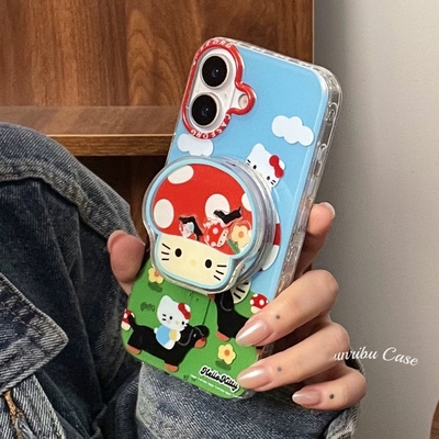 蘑菇屋摇摇乐磁吸支架适用苹果16E手机壳15pro/16plus/iPhone13Pro/12mini腊肠狗14promax/Xs/876plus硬11pro