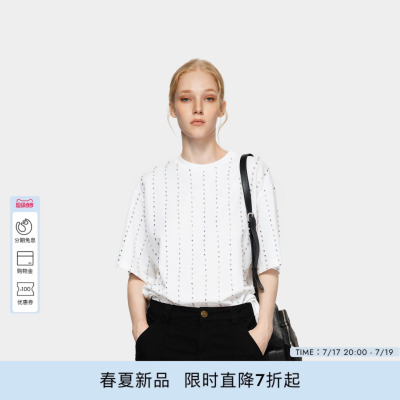 PINKO女士2026年夏季新款通勤本白钉珠T恤式连衣裙PAF26121202