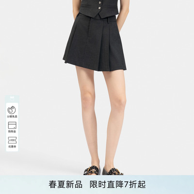 PINKO2026年夏季新款黑色优雅通勤宽松休闲西装百褶裙PEAF2618060