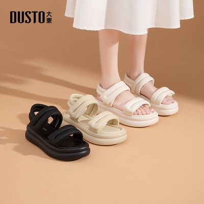 大东运动凉鞋女鞋2025夏季新款休闲平底中跟魔术贴结构变化X0218