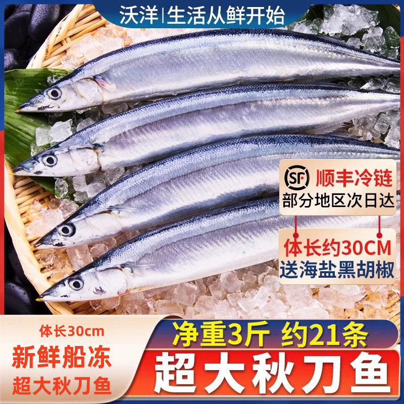 秋刀鱼超大特大日料店同款秋刀鱼商用新鲜船冻3斤装海鲜冷冻水产