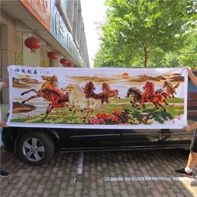 纯手工绣好的十字绣成品马到成功一针一线绣好的
