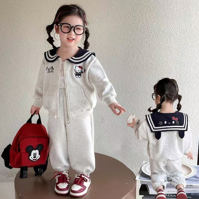 女童洋气卡通海军领休闲上衣裤子两件套2025秋季新款TZ026钰