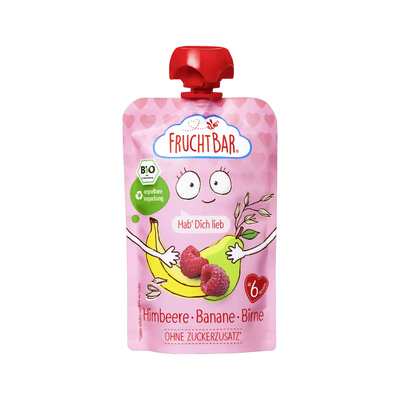 德国直邮【满300包邮】fruchtbar6个月+有机香蕉梨覆盆子果泥100g