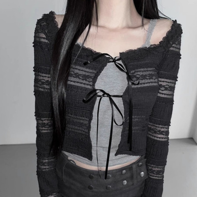 辣妹系带设计薄款修身开衫外套