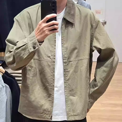 日系秋季男女款休闲拉链短茄克外套巴恩风翻领夹克478230/480827