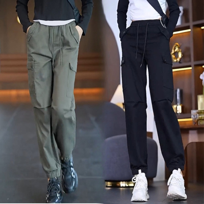 户外松紧腰哈伦工装裤少女春夏