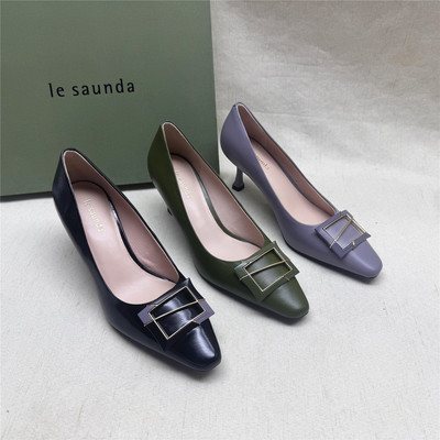 le saunda/莱尔斯丹撤柜正品时尚高跟小方头时装鞋女新款羊皮单鞋