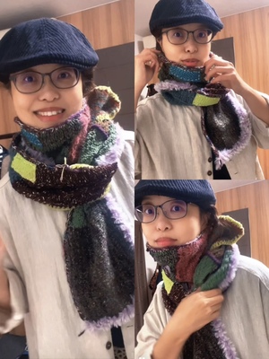 褴褛流浪风 日系纯手工针织拼块多用途围巾披肩